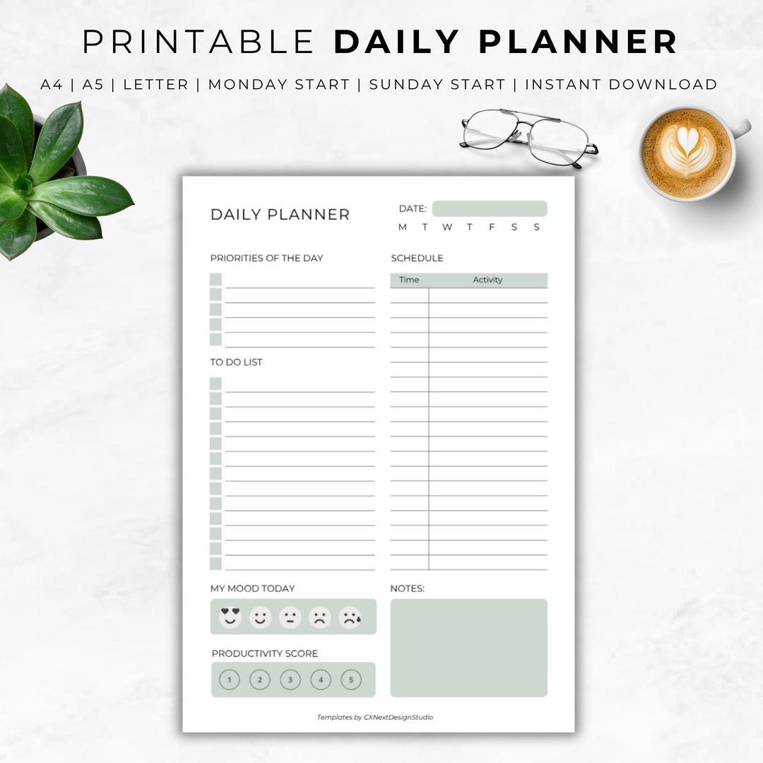Printable Daily Planner: Minimalist Undated A4 A5 Letter (digital ...
