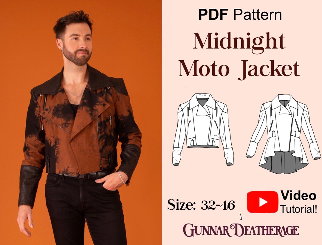 Mens Unisex Fashion Moto Jacket Sewing Pattern INSTANT DOWNLOAD PDF Pattern Motorcycle Jacket ...
