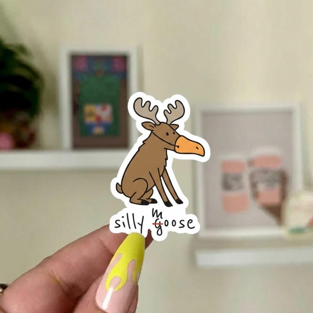 Silly Goose Moose Sticker, Funny Animal Pun Decal, Witty Cartoon ...