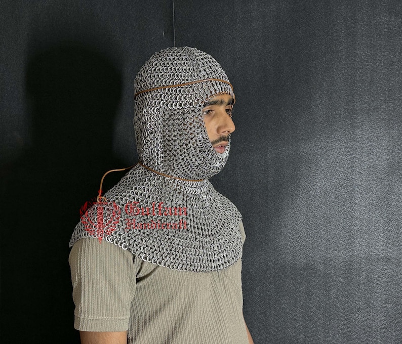 8mm Riveted Flat Ring Chainmail Coif Hood – Handmade Medieval Armor for ...