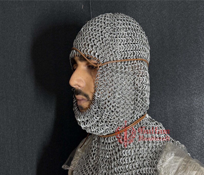 8mm Riveted Flat Ring Chainmail Coif Hood – Handmade Medieval Armor for ...