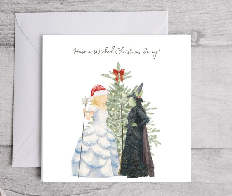 Personalised Wicked Christmas Card Glinda & Elphaba Watercolour Design ...