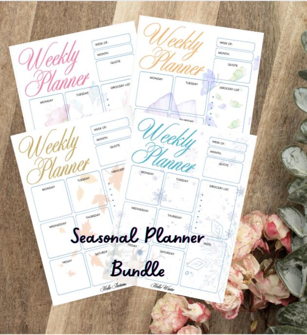 Seasonal Weekly Planner Bundle | Floral Watercolor (PDF Download A4 ...