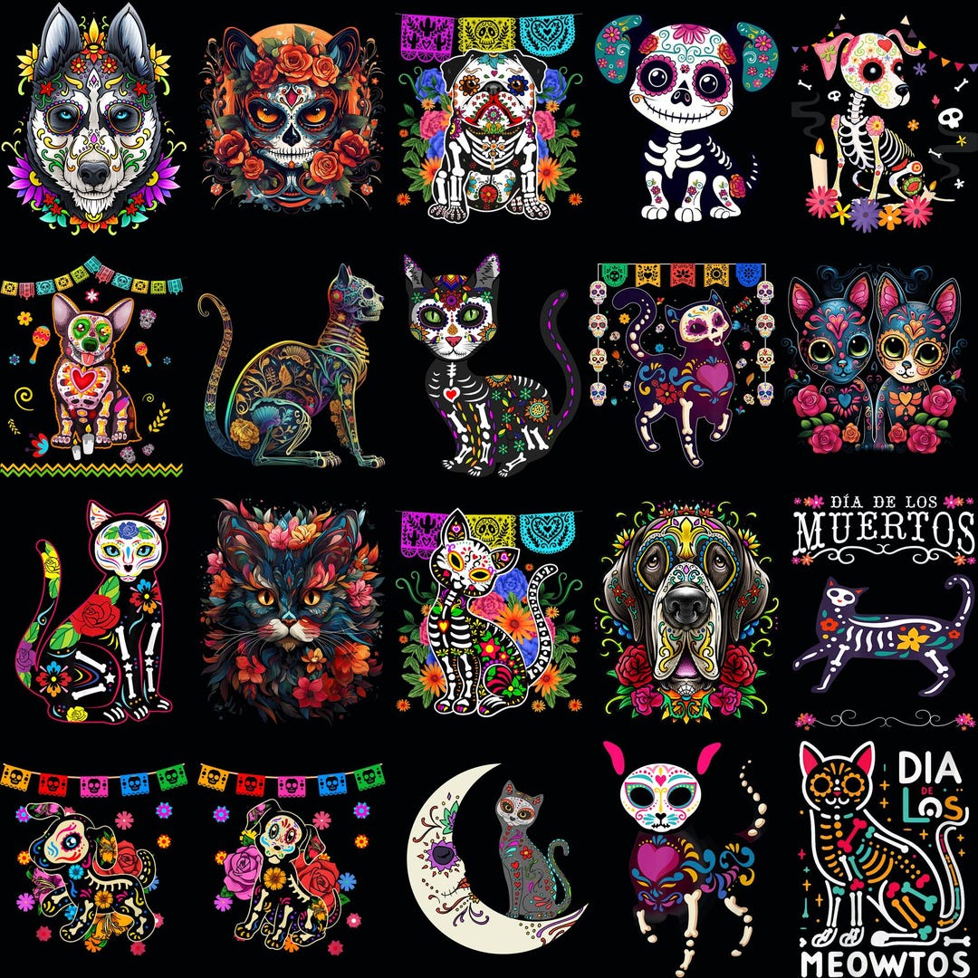 20 Day of the Dead Colors Dia De Muertos Dog Cat Png, Sugar Skull Png ...