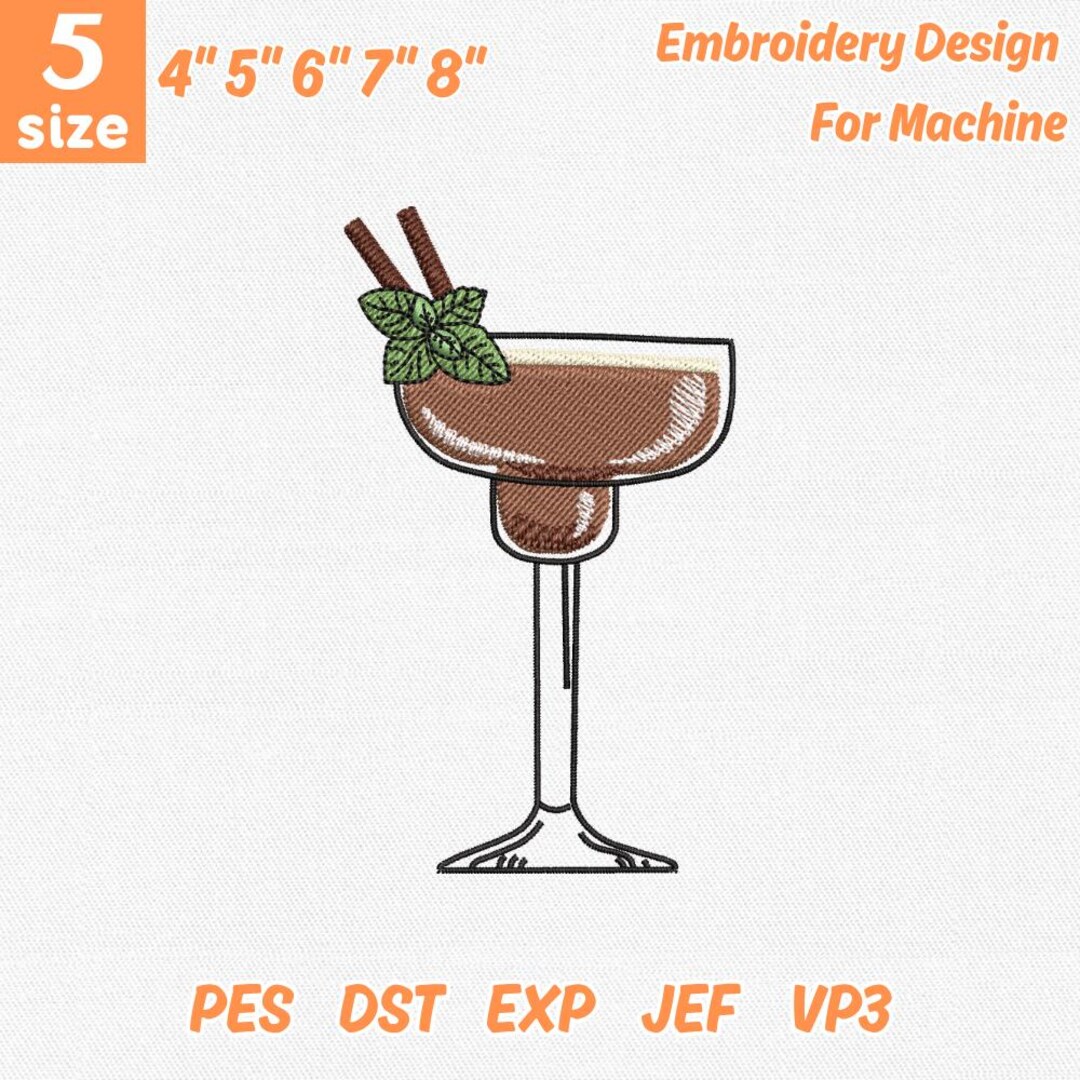 Espresso Martini Embroidery Design, Cocktail Embroidery, Summer ...