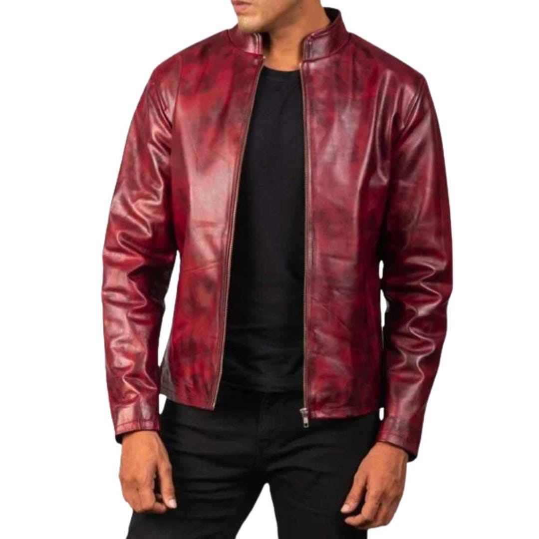 Men’s Red Distressed Leather Jacket | Classic and Stylish Winter Wear ...