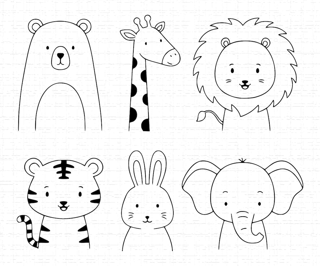Cute Baby Safari Animals SVG Bundle: Simple Lion, Giraffe, Bear ...