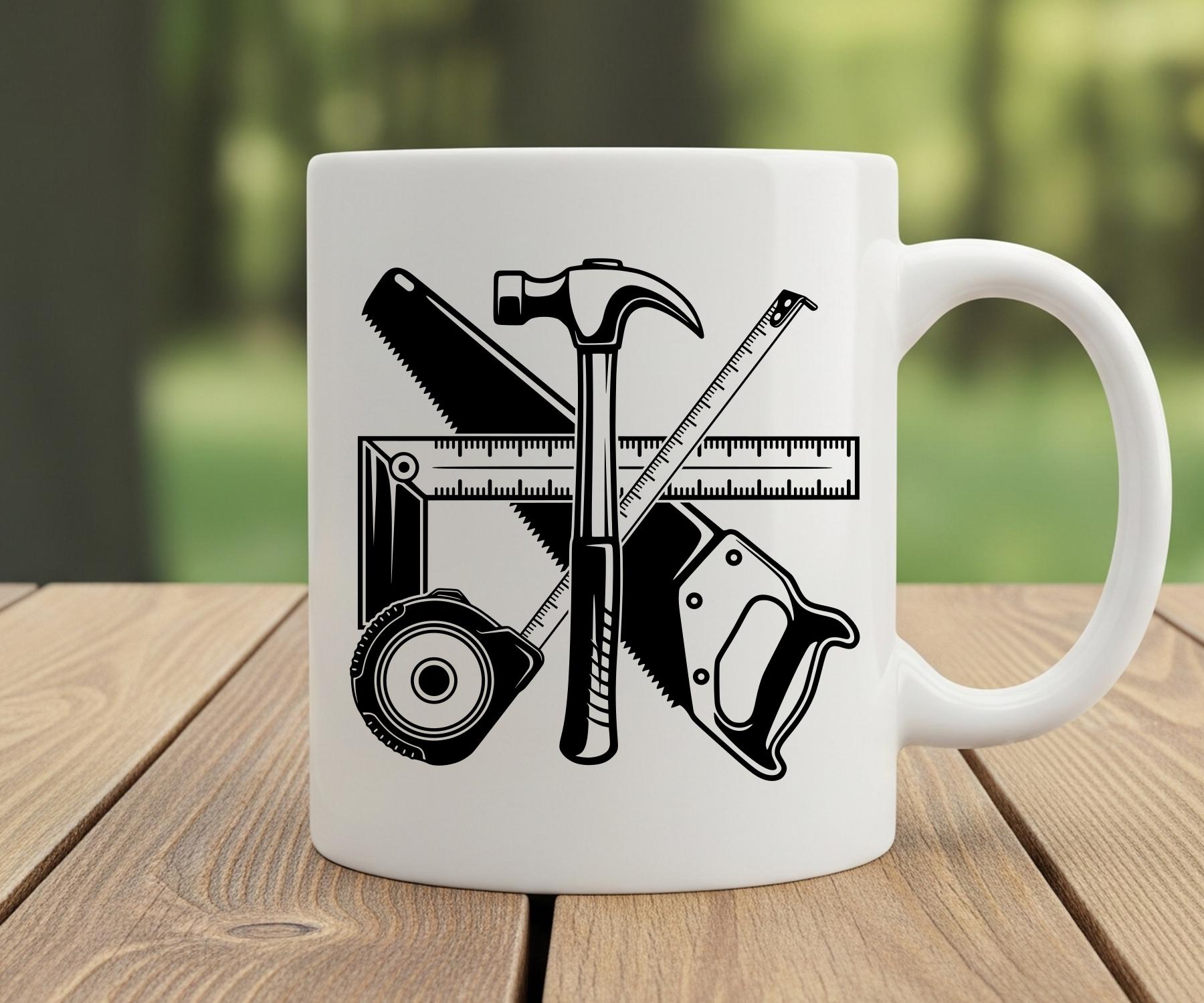 Carpenter Tools Logo SVG: Crossed Hammer, Hand Saw, Tape Measure ...