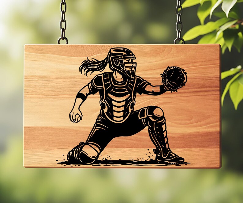 Softball Catcher Girl SVG, PNG, Fastpitch Player in Gear Silhouette ...