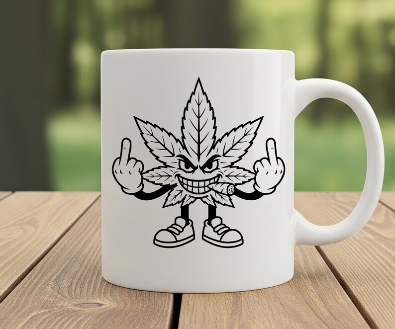 Funny Weed Leaf Middle Fingers SVG: Cannabis Mascot Graphic, T-shirt ...