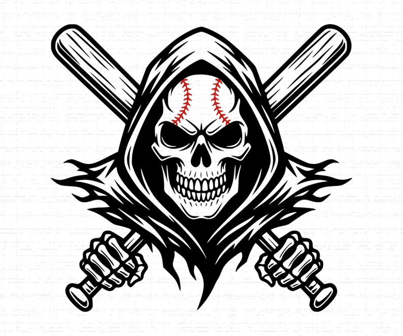 Baseball SVG: Grim Reaper Baseball Skull With Bats, Baseball Logo, Cut ...