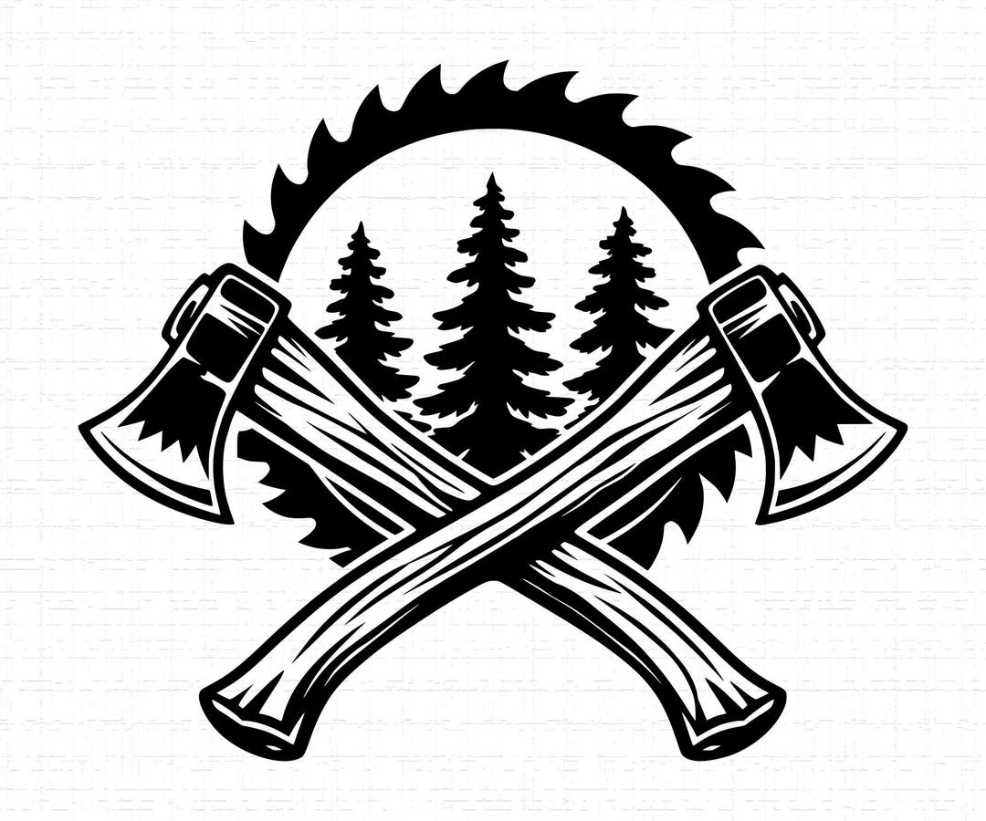 Lumberjack Logo SVG, PNG: Crossed Axes, Saw Blade, Woodworking Art, Log ...