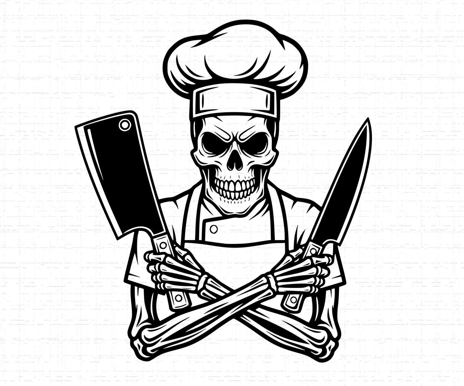Chef Skeleton SVG: Culinary Skull With Cleaver and Knife, Restaurant ...