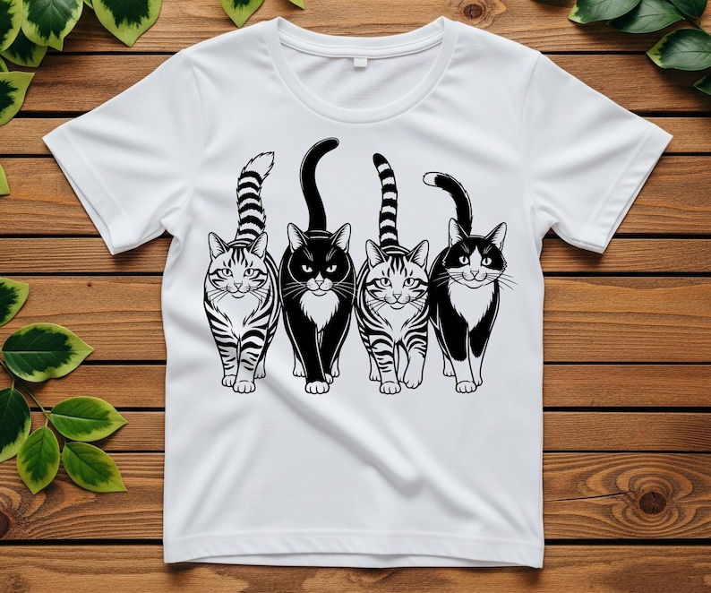 Four Cats Walking SVG: Cat Mom, Kitty, Cute Cats T-shirt Design, Cats ...