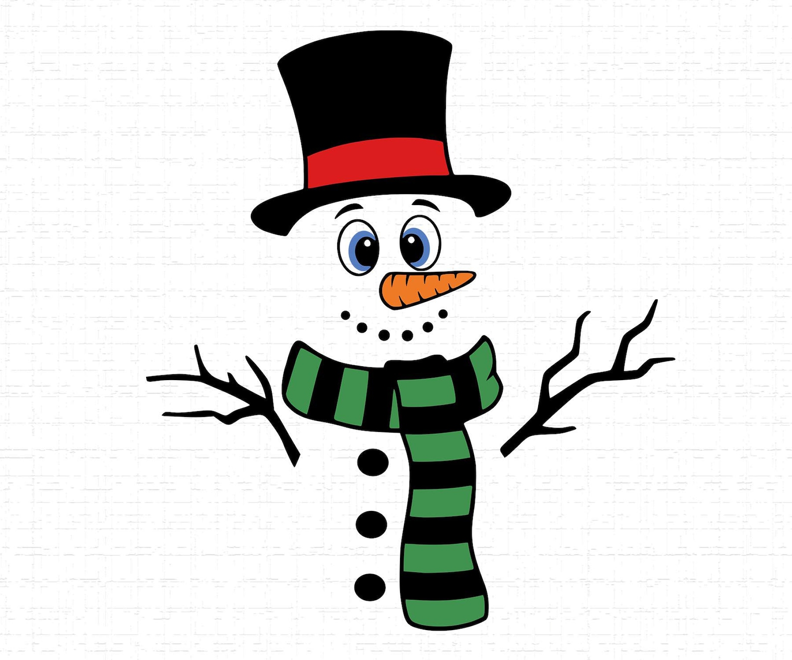 Cute Snowman SVG: Cartoon Snowman Face With Top Hat and Scarf ...