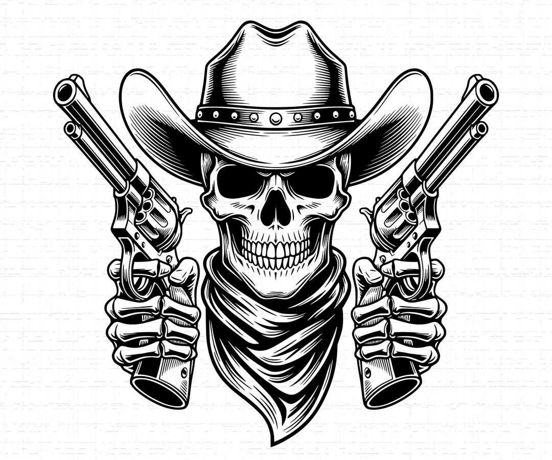 Cowboy Skull With Pistols SVG, PNG: Gunslinger, Western Decor, Wild ...