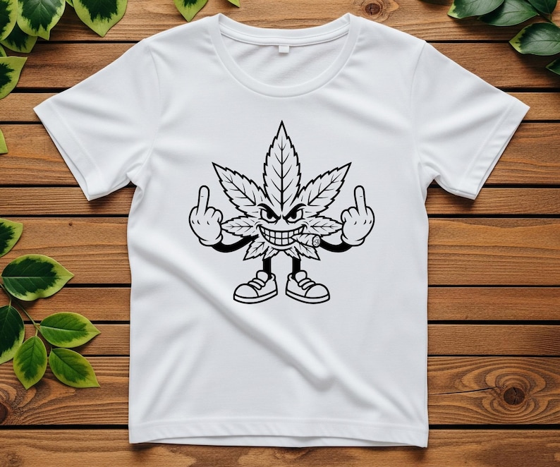 Funny Weed Leaf Middle Fingers SVG: Cannabis Mascot Graphic, T-shirt ...