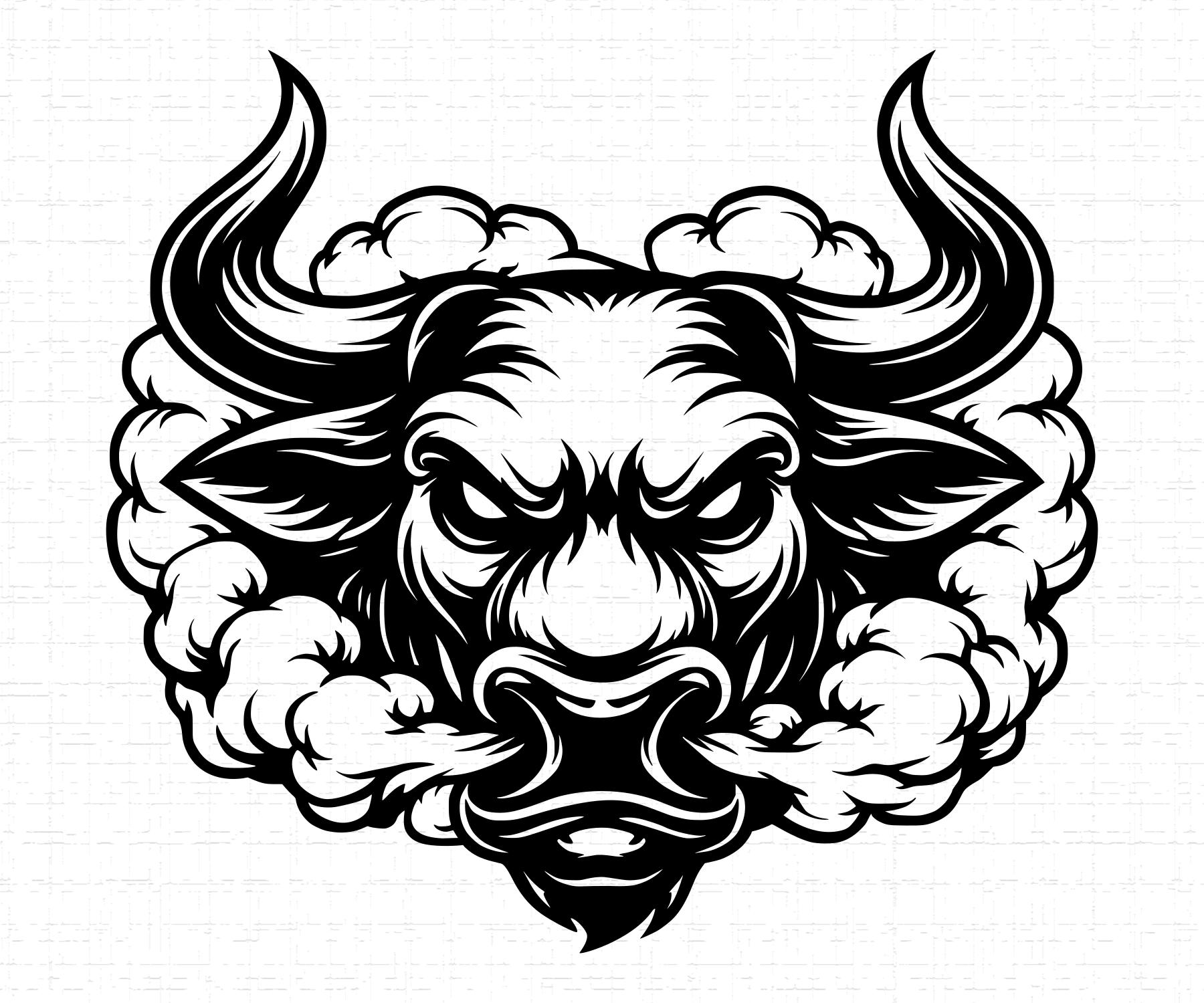 Angry Bull Head Mascot SVG, PNG, Taurus Clipart, Charging Bull Smoke ...