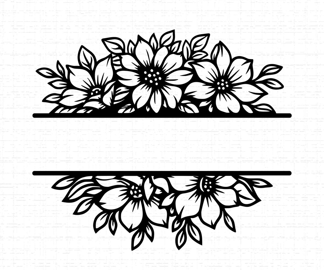 Flowers Split Monogram SVG, PNG: Floral Frame, Garden Art, Home Decor ...