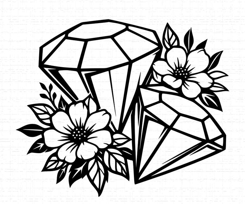 Diamond With Flowers SVG, PNG: Floral Gemstone, Jewelry Crystal ...