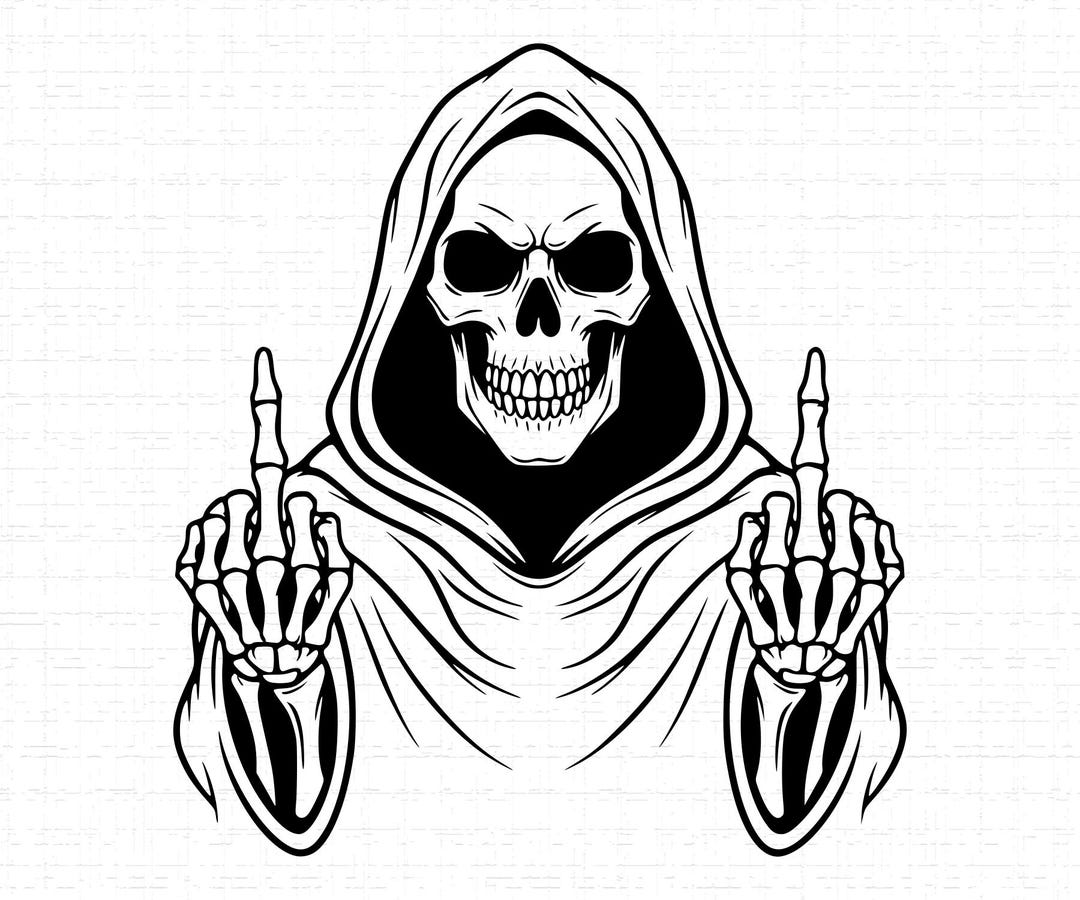 Grim Reaper Middle Fingers SVG: Skull Graphic, T-shirt Design, Gothic ...