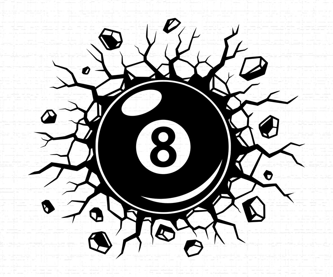 8 Ball Cracked Wall SVG, PNG: Billiards, Pool Player Gift, Snooker ...