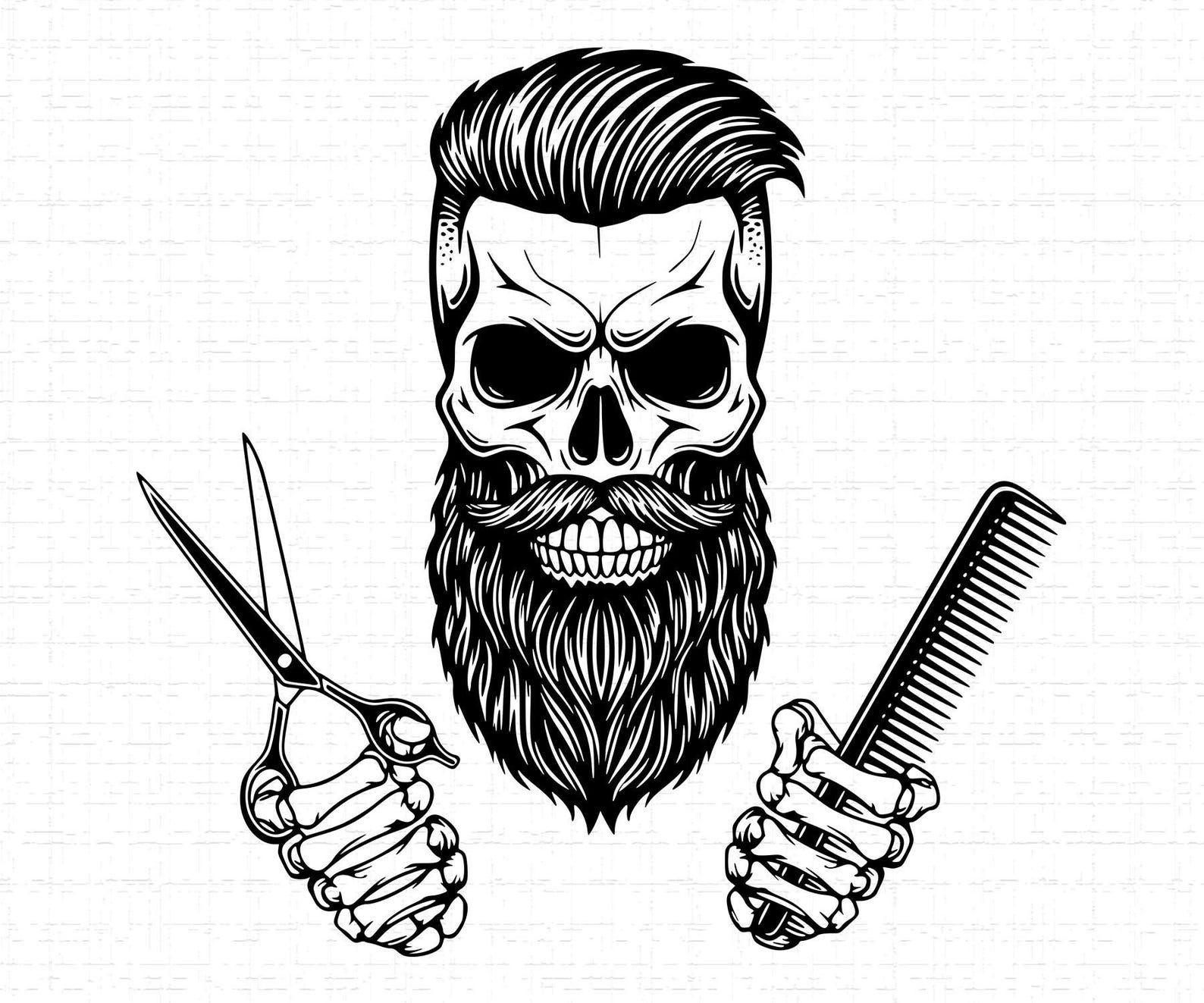 Barber Skull SVG: Hipster Skull Barber, Barber Shop Logo, Haircut Tools ...