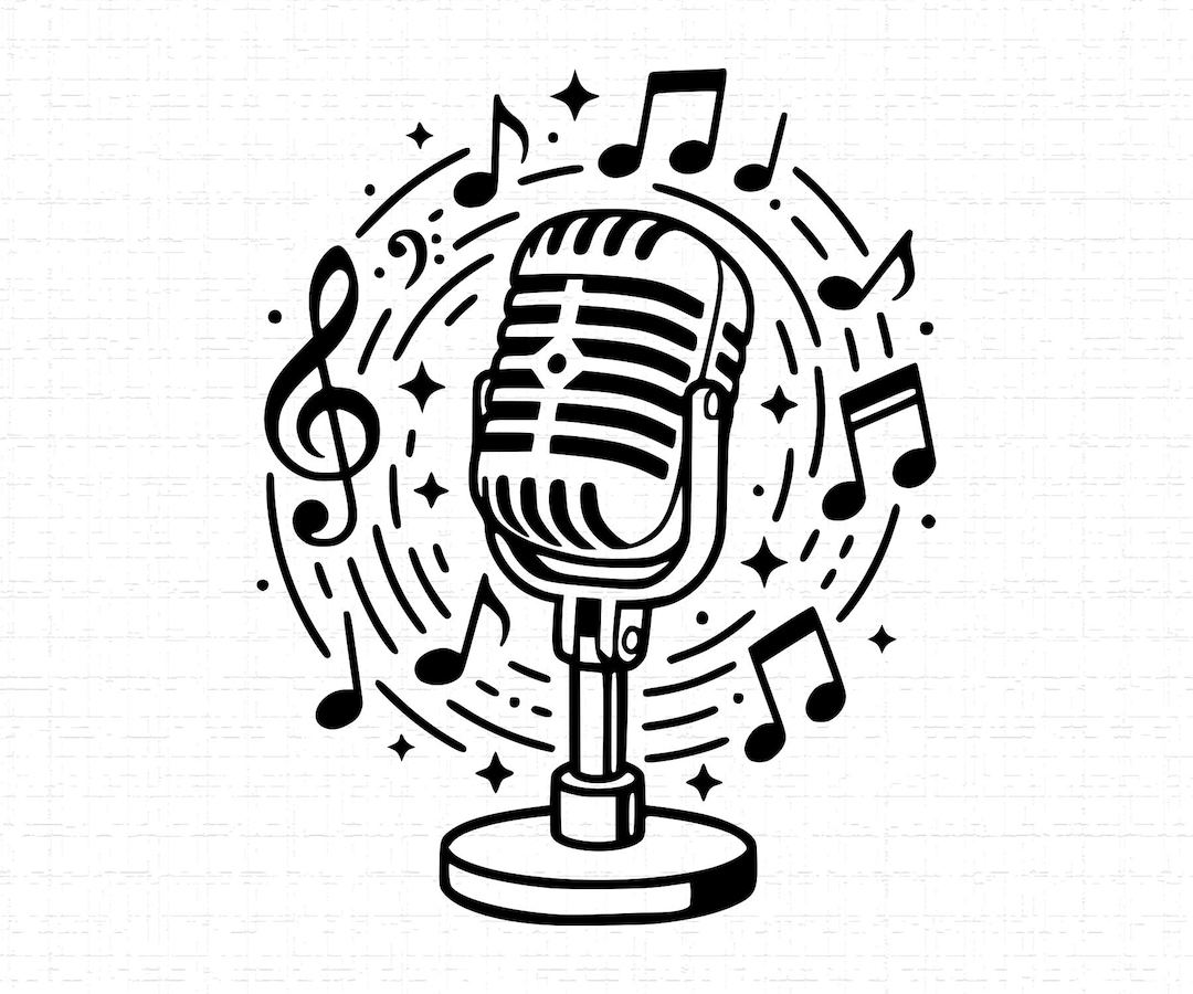 Retro Microphone SVG: Musical Notes Graphic, T-shirt Design, Vintage ...