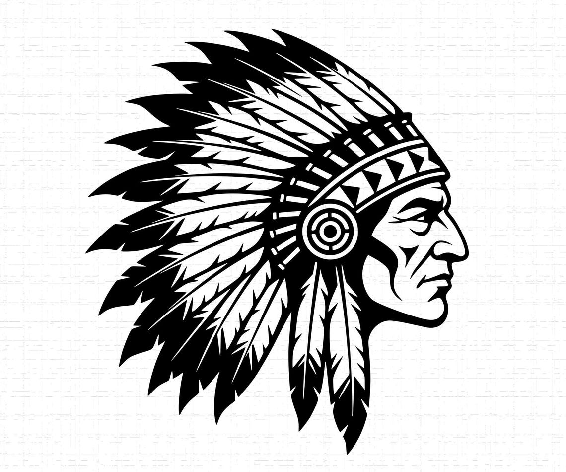 Indian Chief SVG: T-shirt Design, Native American, Feather Headdress ...