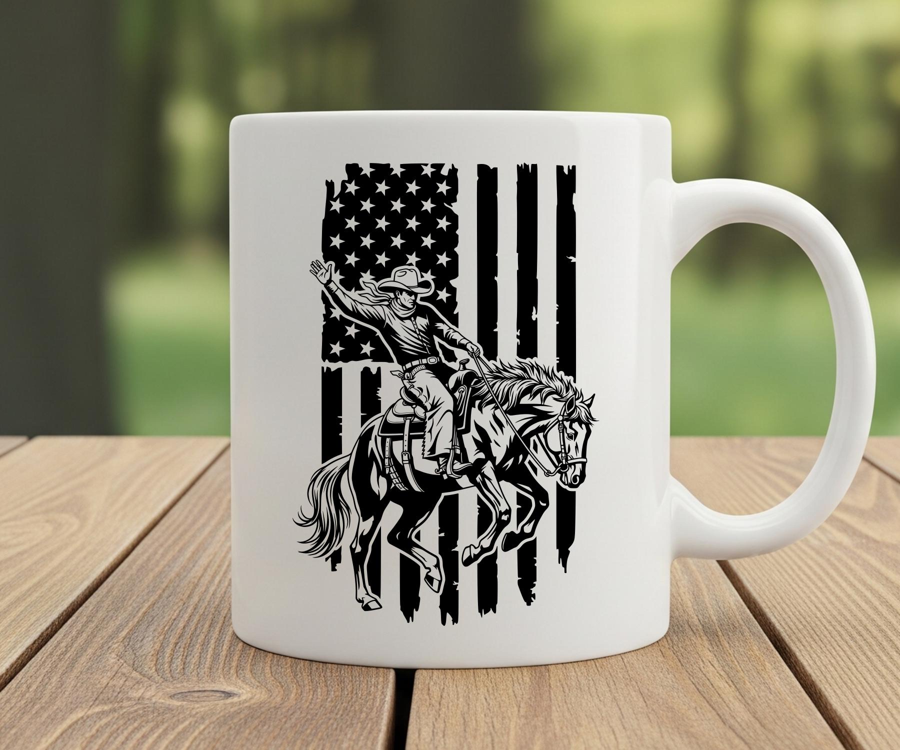 Rodeo Cowboy Flag SVG: Bronc Riding Silhouette, T-shirt Design, Western ...