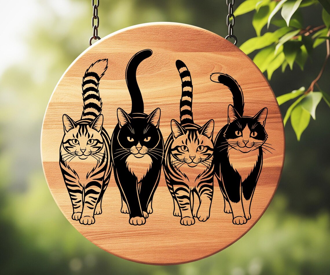 Four Cats Walking SVG: Cat Mom, Kitty, Cute Cats T-shirt Design, Cats ...
