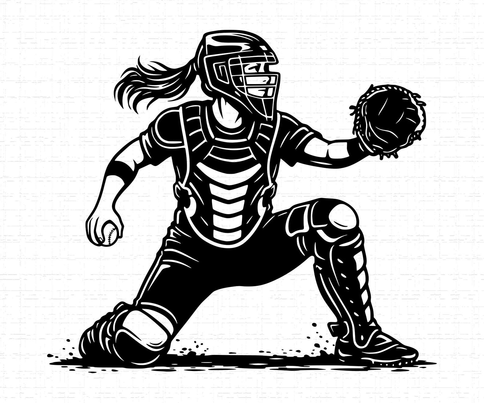 Softball Catcher Girl SVG, PNG, Fastpitch Player in Gear Silhouette ...