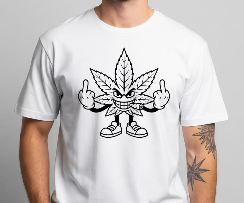 Funny Weed Leaf Middle Fingers SVG: Cannabis Mascot Graphic, T-shirt ...