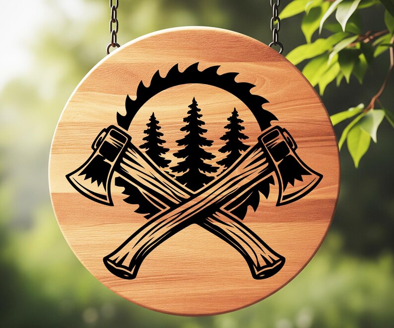 Lumberjack Logo SVG, PNG: Crossed Axes, Saw Blade, Woodworking Art, Log ...