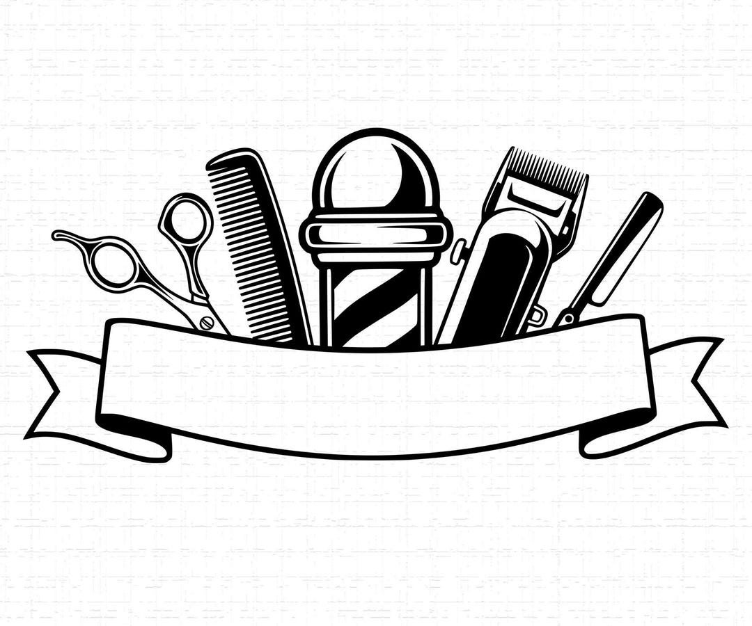 Barbershop SVG: Classic Barber Shop Tools and Banner, Haircut Equipment ...