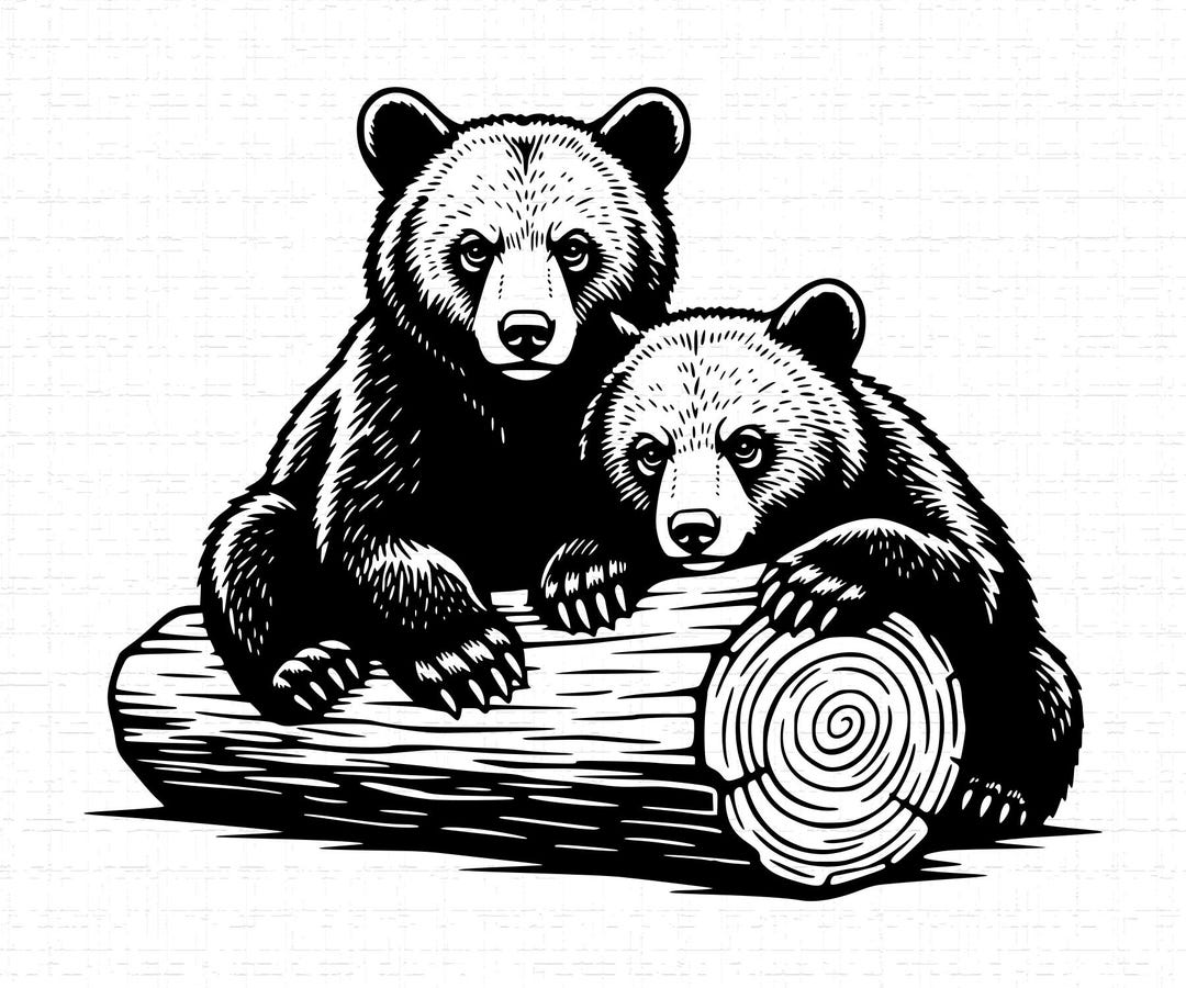 Schwarze Bärenjunge auf Log SVG, PNG: Grizzlybär, Kinderzimmer Dekor, T ...