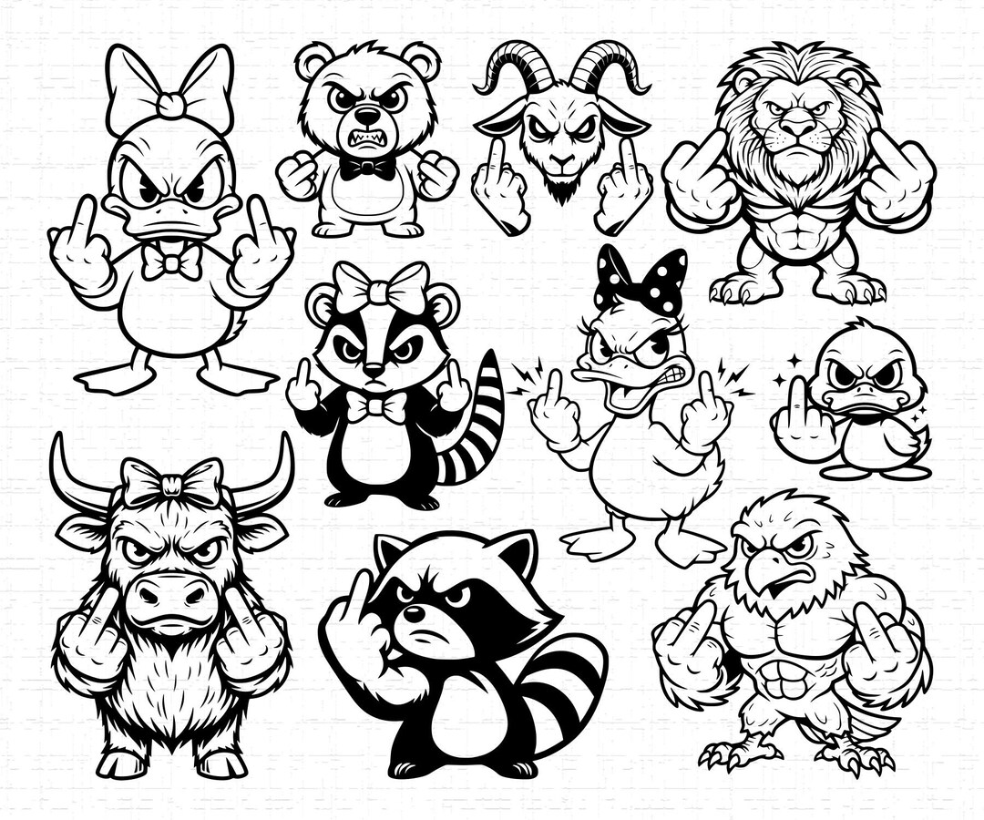 Animal Middle Finger SVG Bundle: Cartoon Animal, Funny Clipart, Angry ...