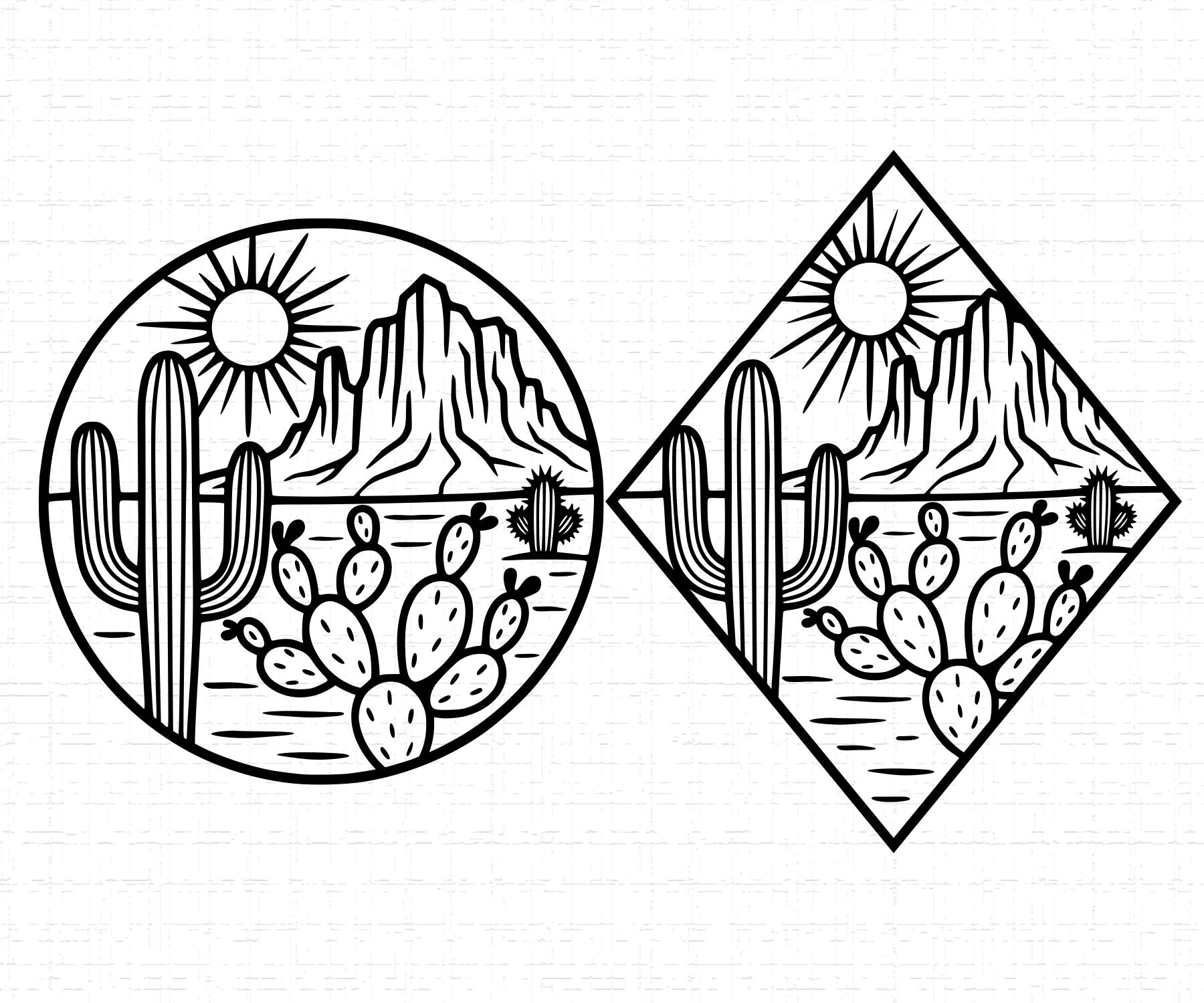 Cactus Desert Scene SVG, PNG: Western, Southwest Art, Mountain Sunset ...