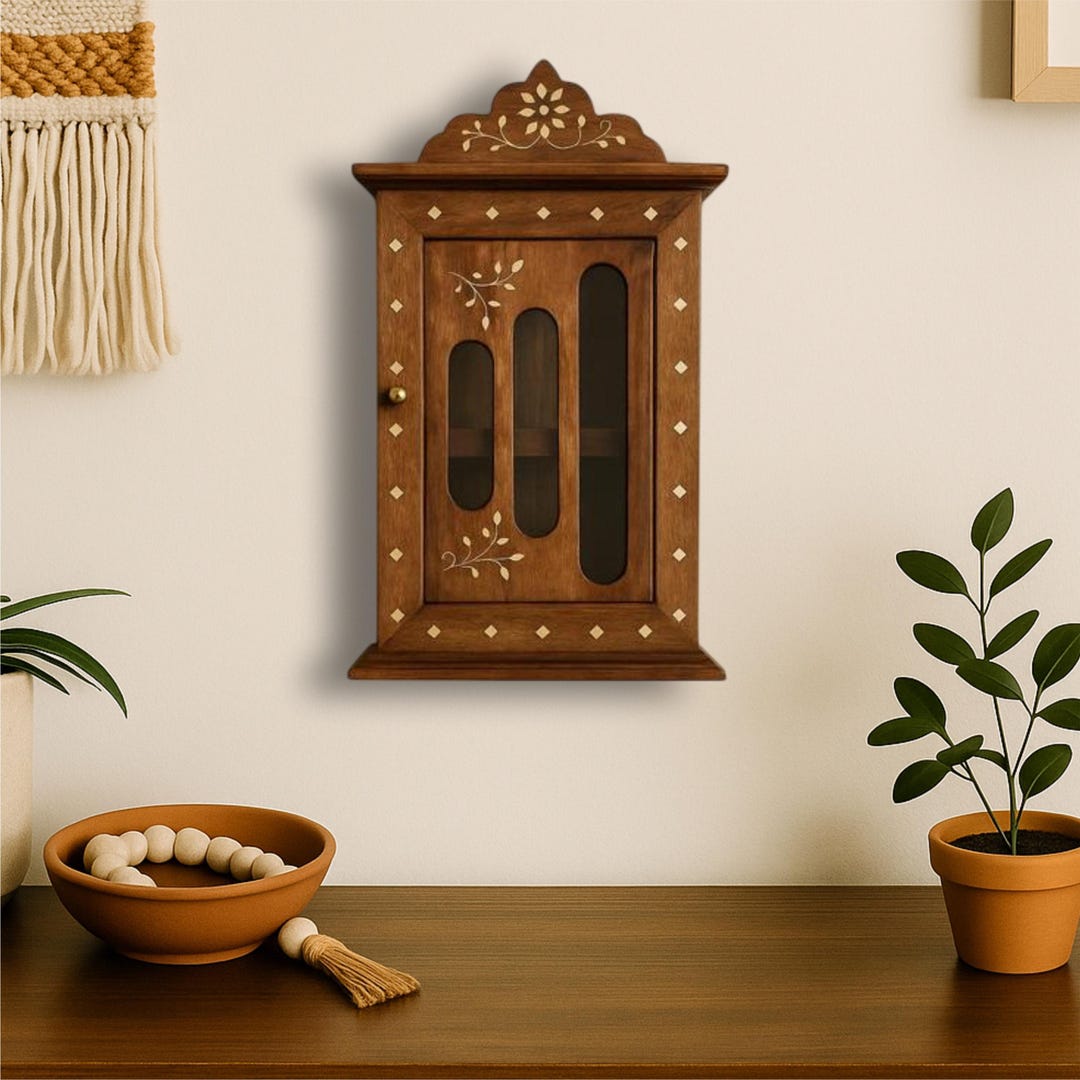 Vintage Floral Key Holder | Wooden Wall Key Cabinet With 6 Hooks ...