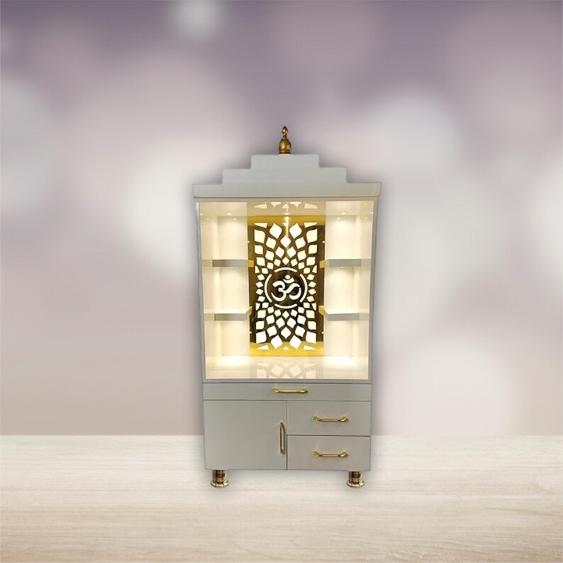 Elegant White Wooden Pooja Mandir With LED Backlight | Modern Home ...