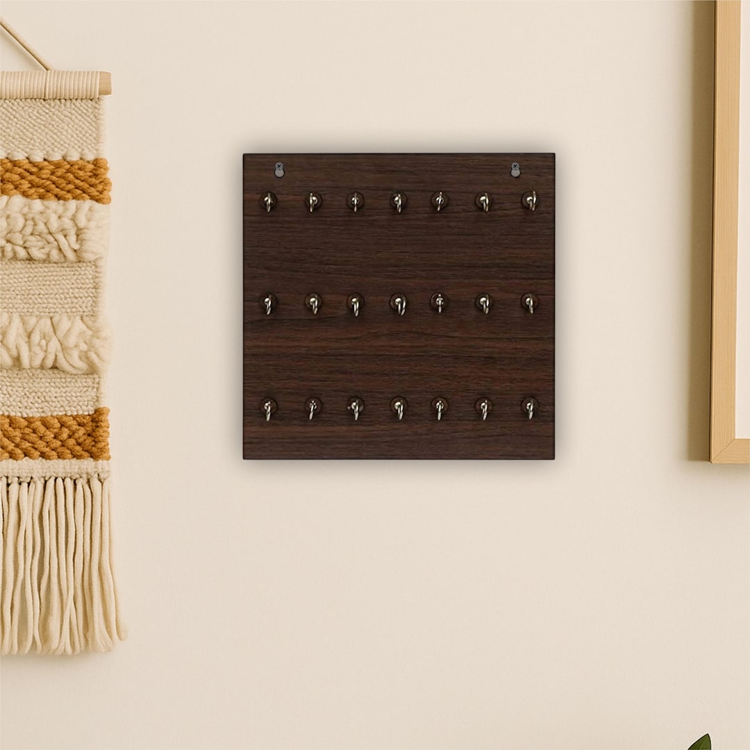 Large Wooden Key Holder With 21 Hooks | Brown Wall Key Organizer Board ...