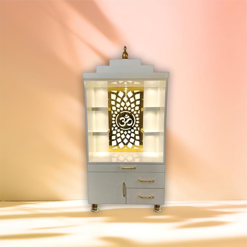 Elegant White Wooden Pooja Mandir With LED Backlight | Modern Home ...