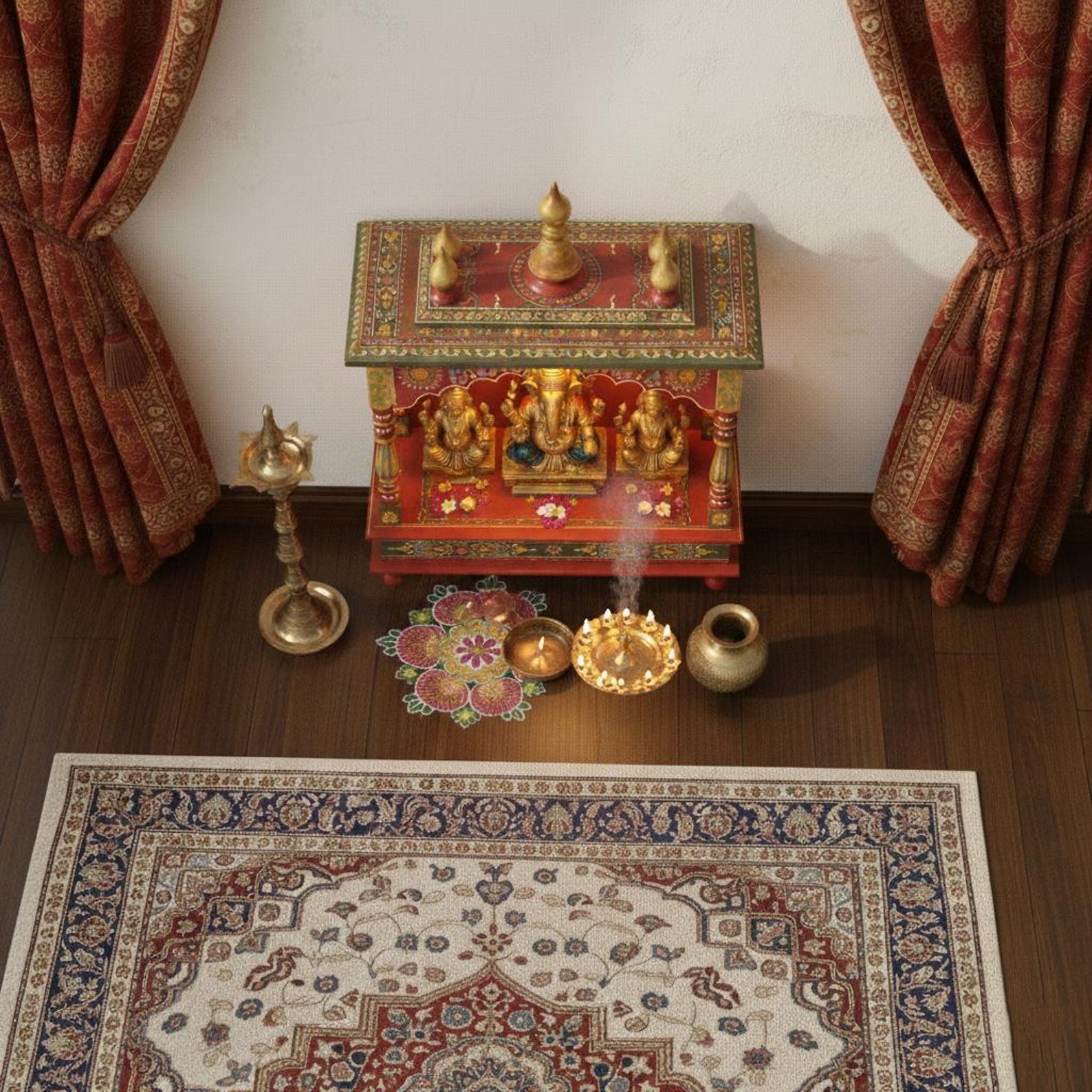 Pooja Mandir for Home | Sacred Space Temple Decor | Mini Mandir for ...