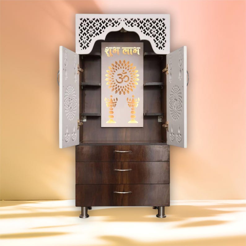 Modern Wooden Pooja Mandir With LED Backlight | Engineered Wood Temple ...