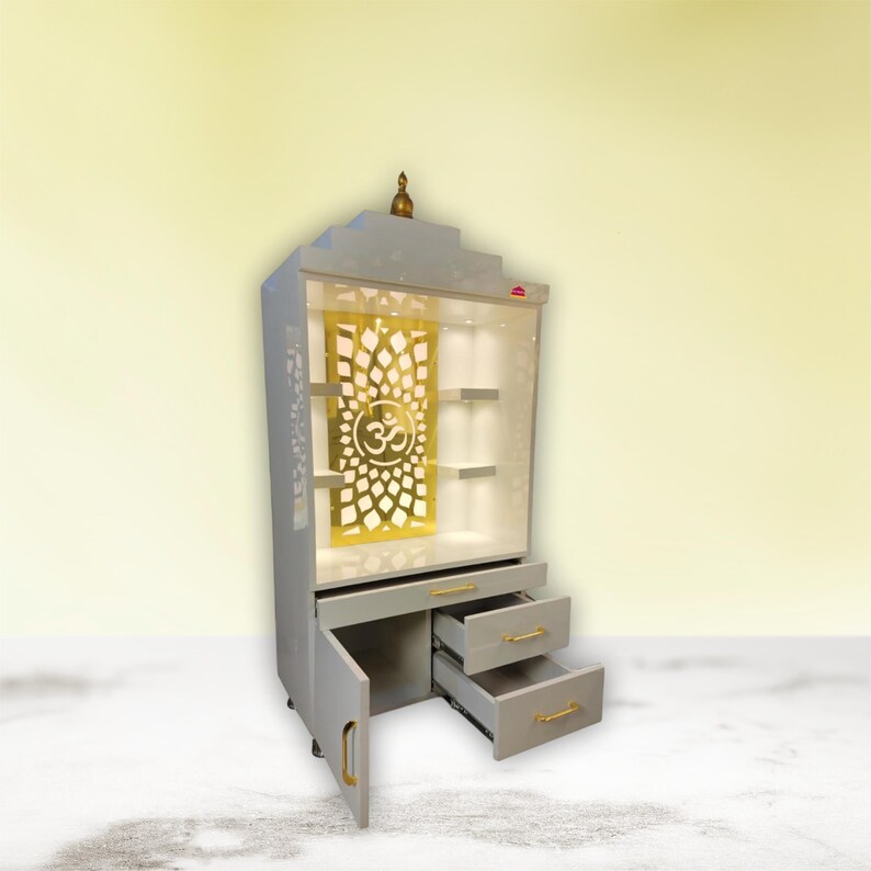 Elegant White Wooden Pooja Mandir With LED Backlight | Modern Home ...