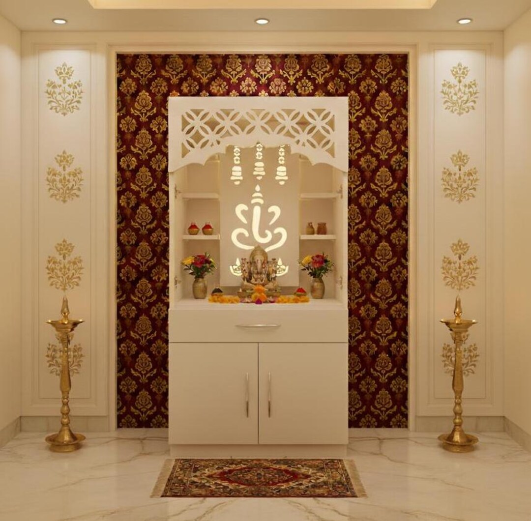 Handmade Wooden Pooja Mandir for Home | Engineered Wood Temple With ...