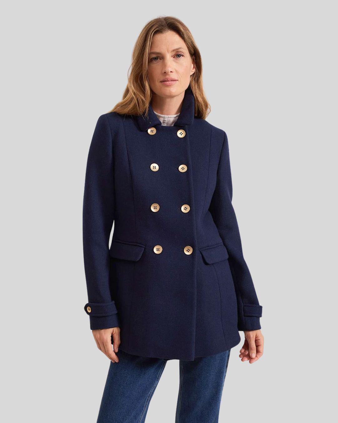 Womens Navy Blue Long Wool Coat - Double Breasted Military Wool Coat ...