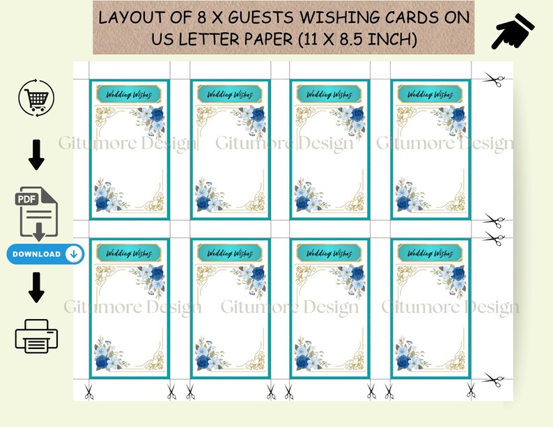 Wedding Wishing Cards | Floral Guest Advice, Bride & Groom (PDF Format ...