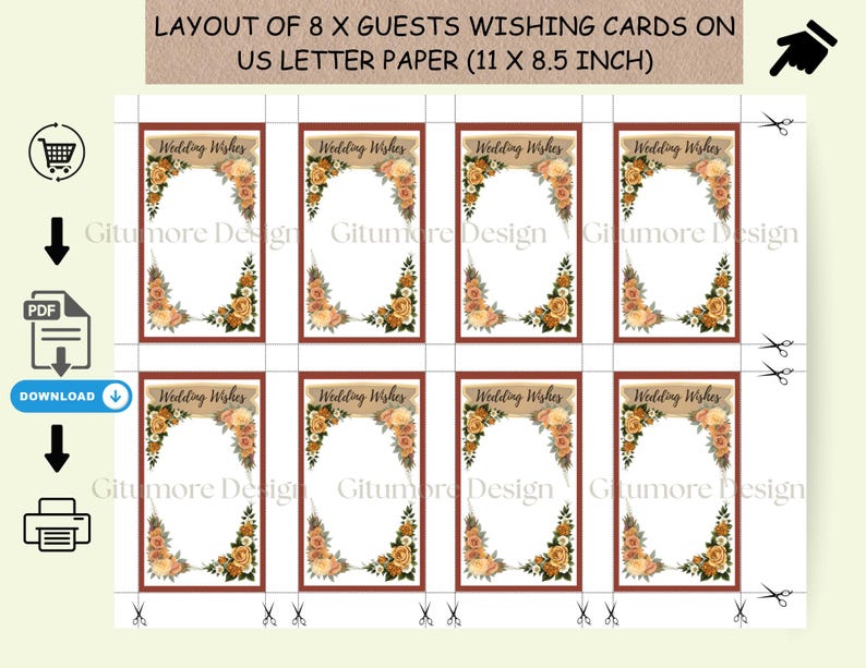 Wedding Wishing Cards | Floral Guest Advice, Bride & Groom (PDF Format ...