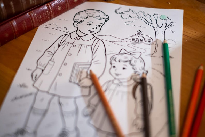 Vintage Coloring Page “back to School” – French Illustration to Print ...